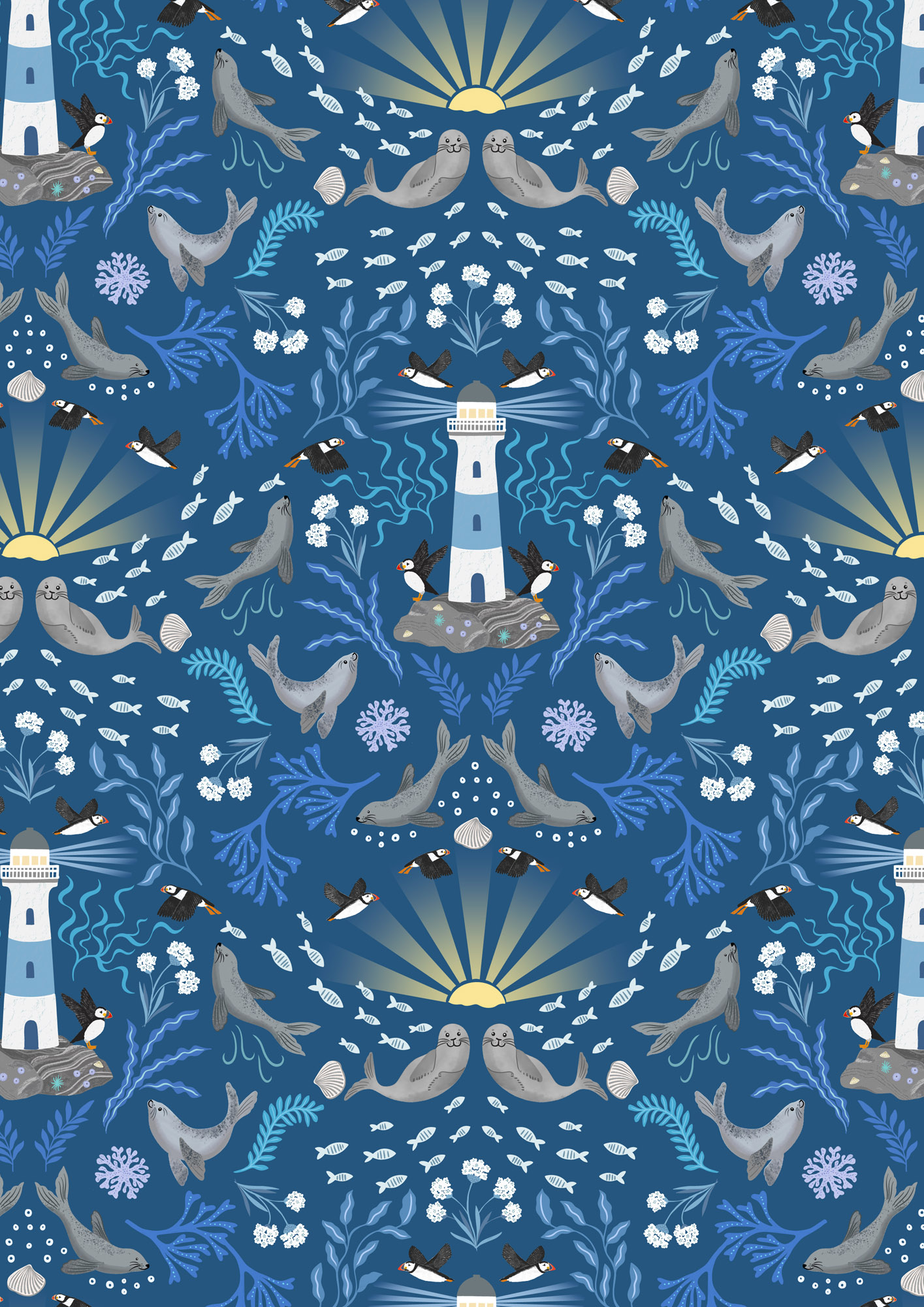 Puffin Rock A893C Lighthouse Dark Blue - Bellarine Sewing Centre