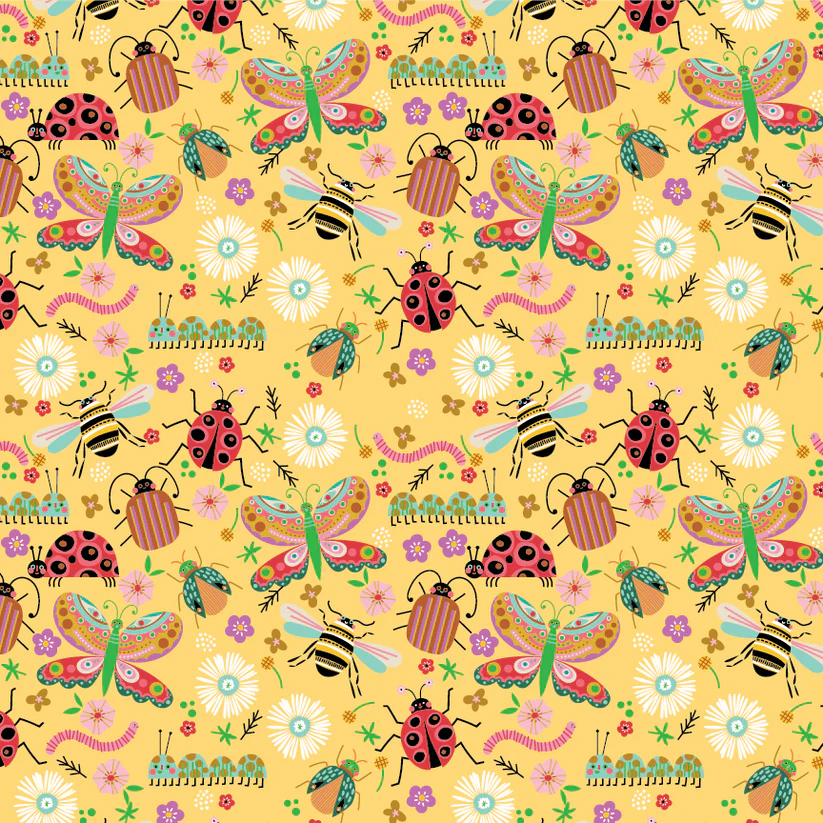 Poppie Cotton - Hey Love Bug - BG25130 - Bugs Yellow - Bellarine Sewing ...